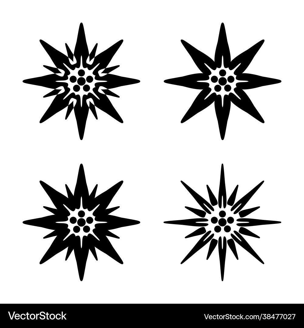A set black edelweiss icons alpine Royalty Free Vector Image