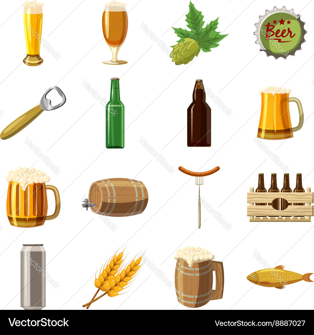 Beer icons set cartoon style Royalty Free Vector Image