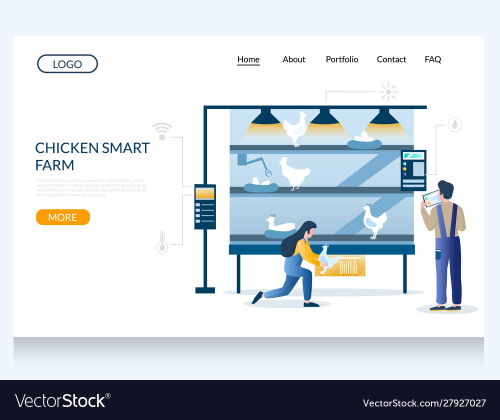 Chicken smart farm website landing page Royalty Free Vector Chicken smart farm website landing page Royalty Free Vector