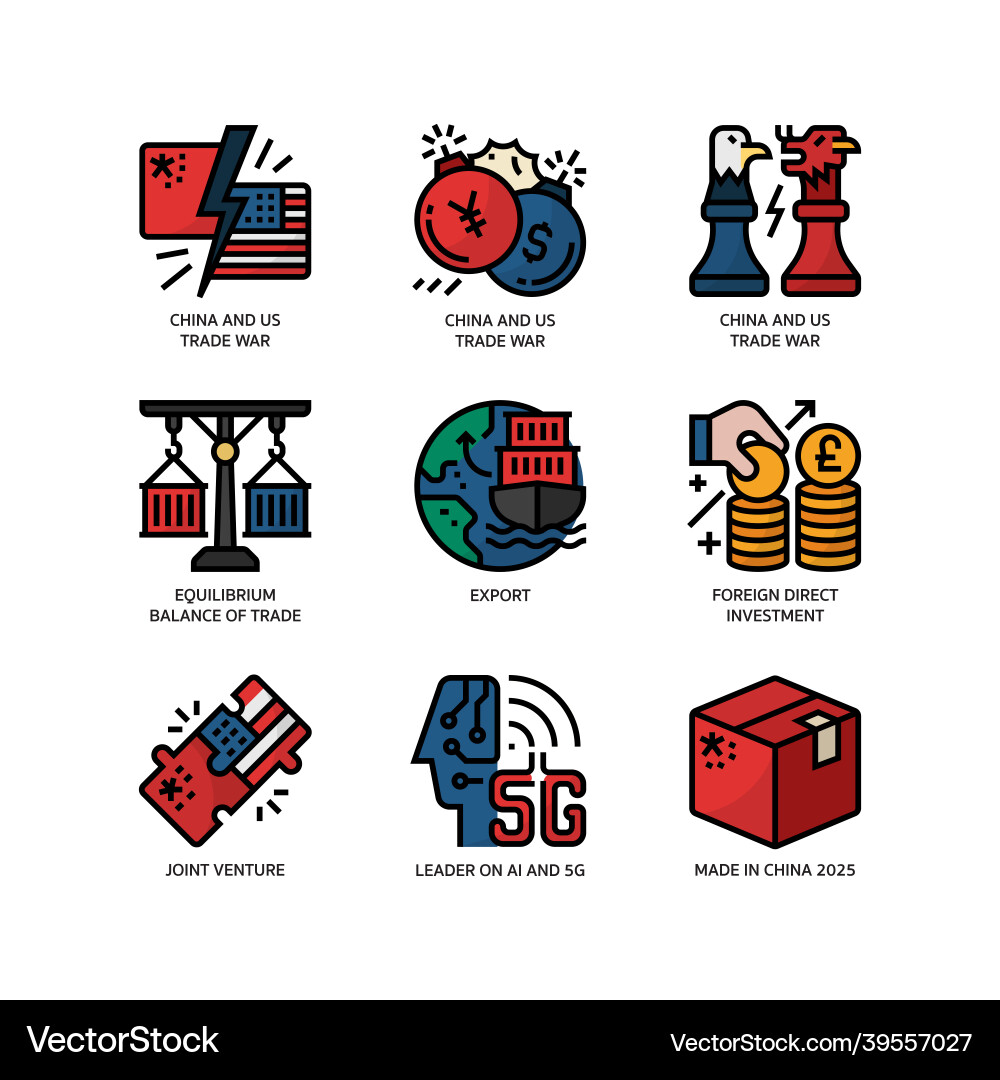China and us trade war icon set Royalty Free Vector Image