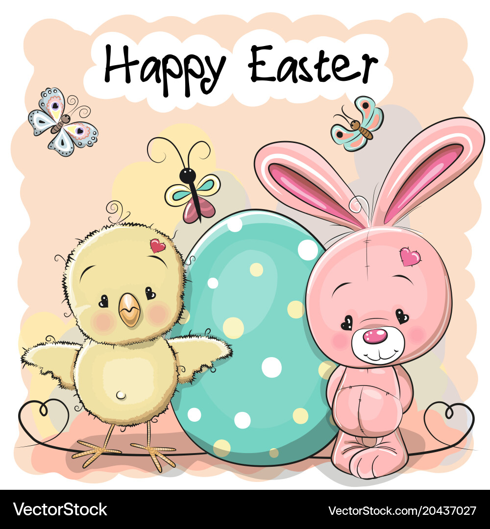 Cute cartoon rabbit and chicken with egg Vector Image