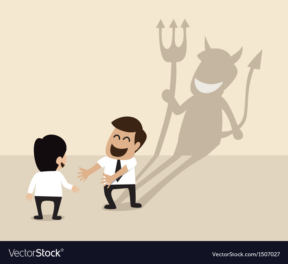 Devil shadow behind a smiling face Royalty Free Vector Image