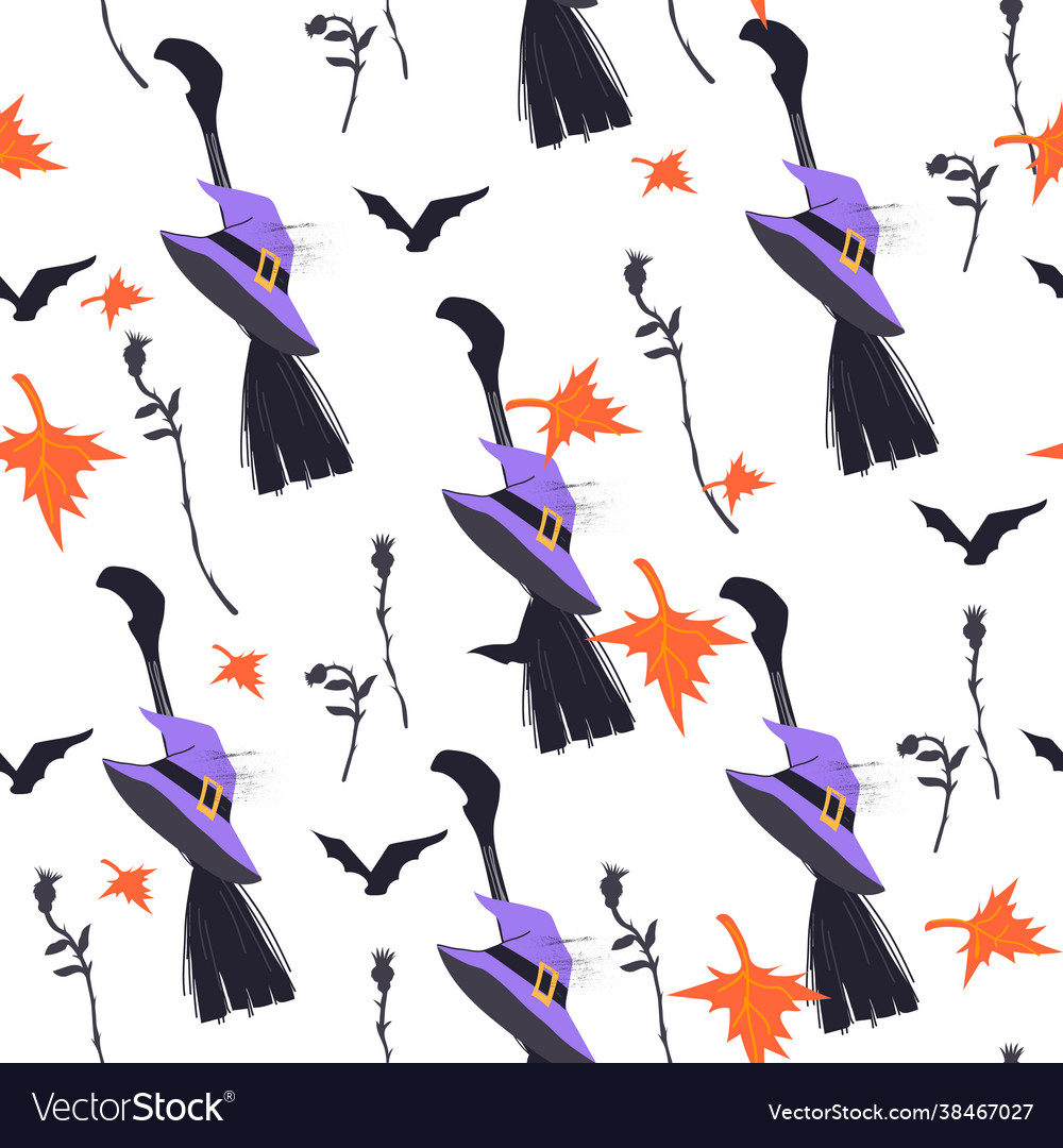 Halloween seamless pattern with witch broom Vector Image