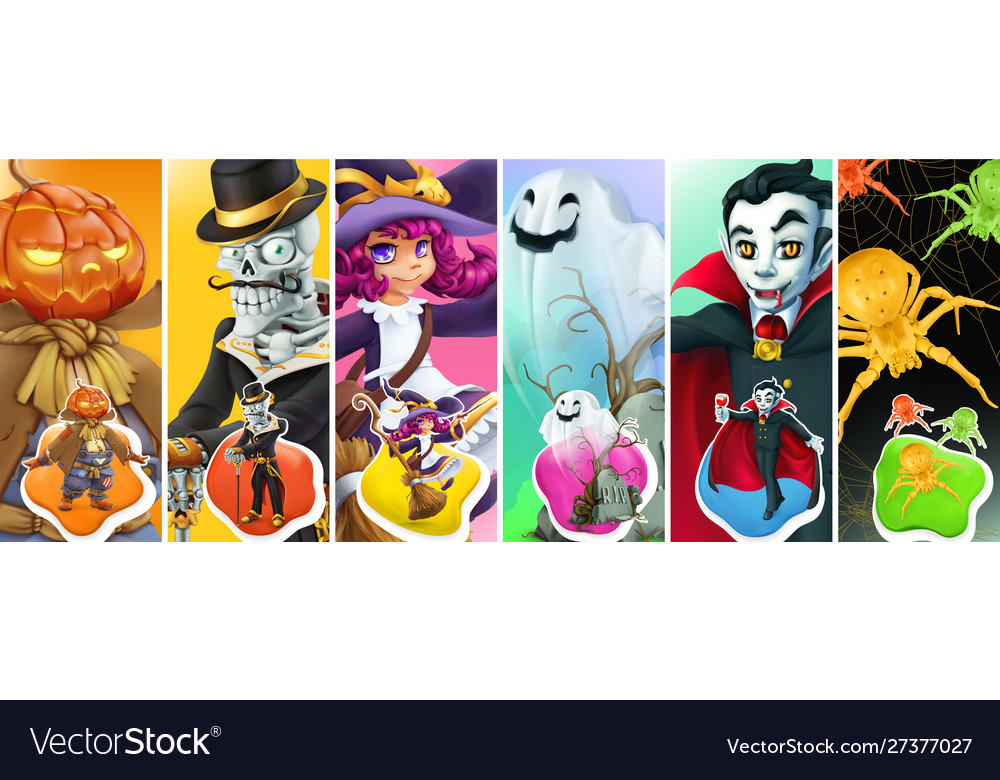 Happy halloween scarecrow pumpkin skeleton witch Vector Image
