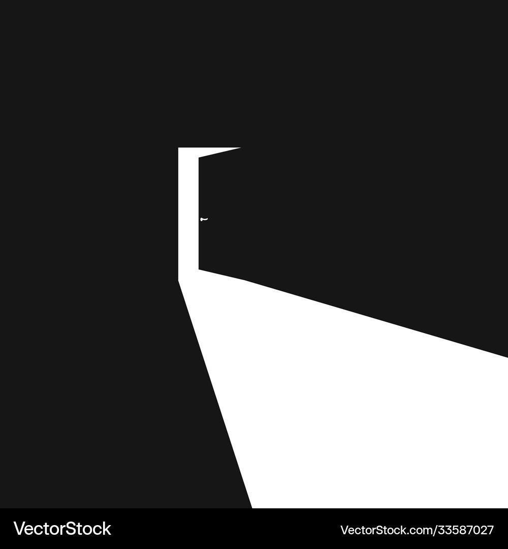 Light black door open in abstract style on dark Vector Image