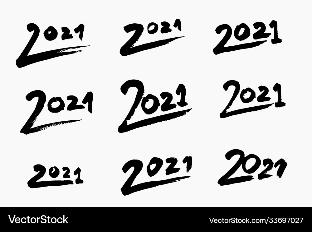 New year 2021 hand drawn signs set Royalty Free Vector Image
