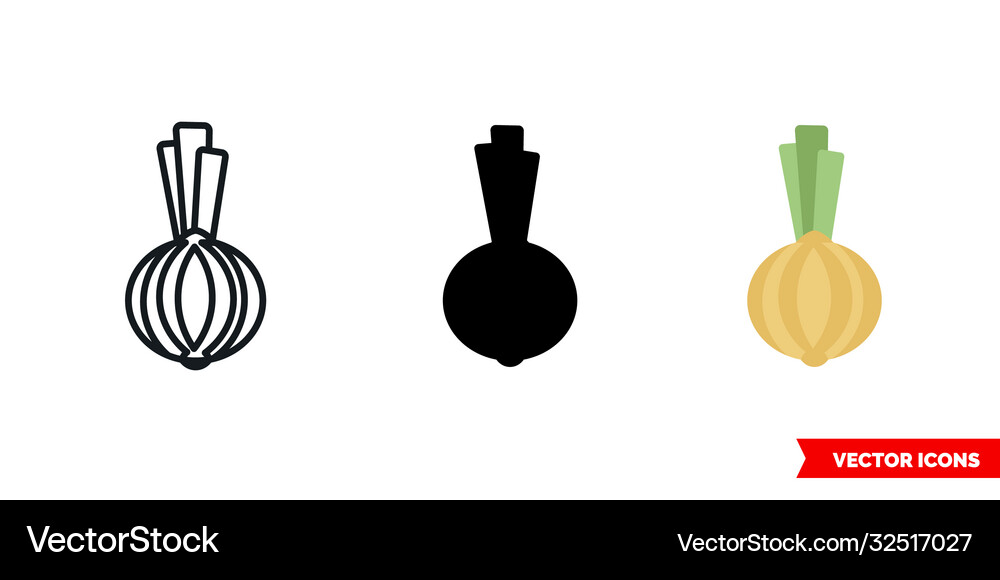 Onion icon 3 types isolated sign symbol Royalty Free Vector