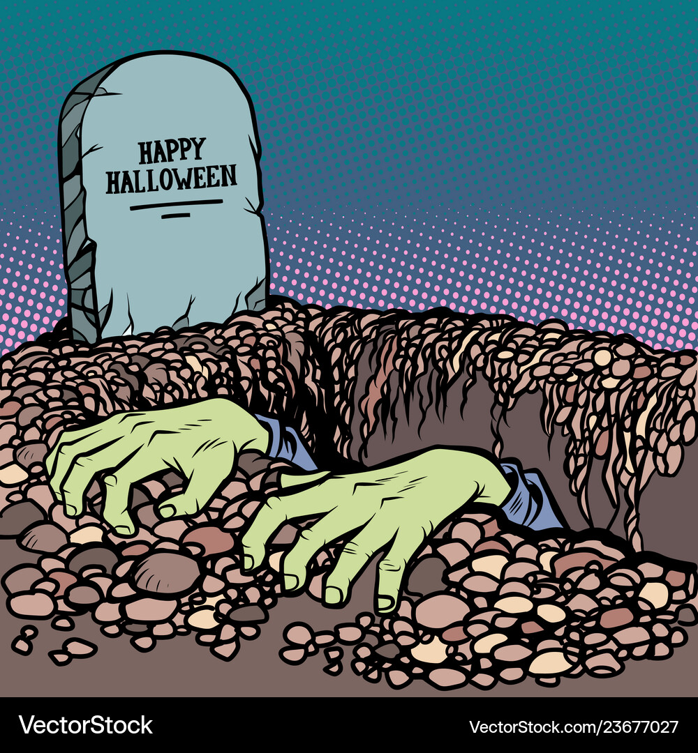 Zombie hands happy halloween grave Royalty Free Vector Image