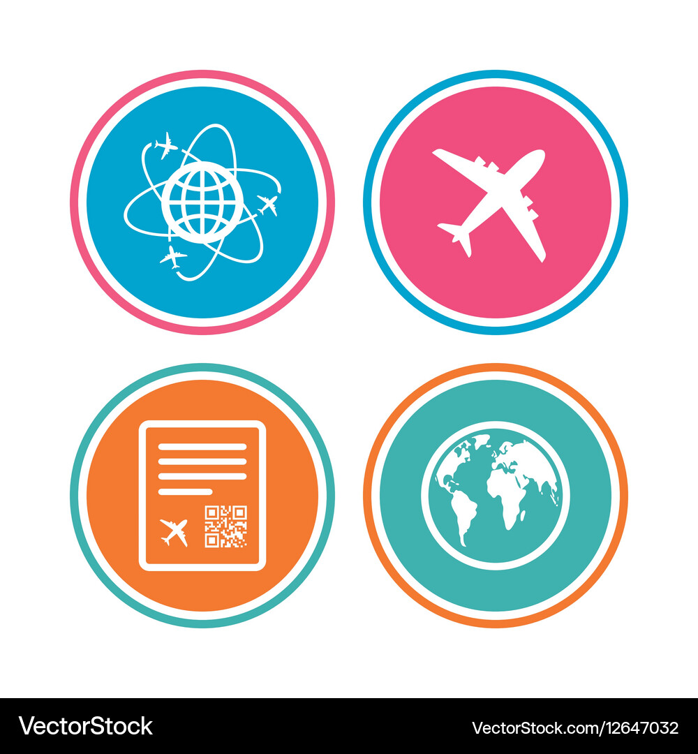 Airplane icons world globe symbol Royalty Free Vector Image