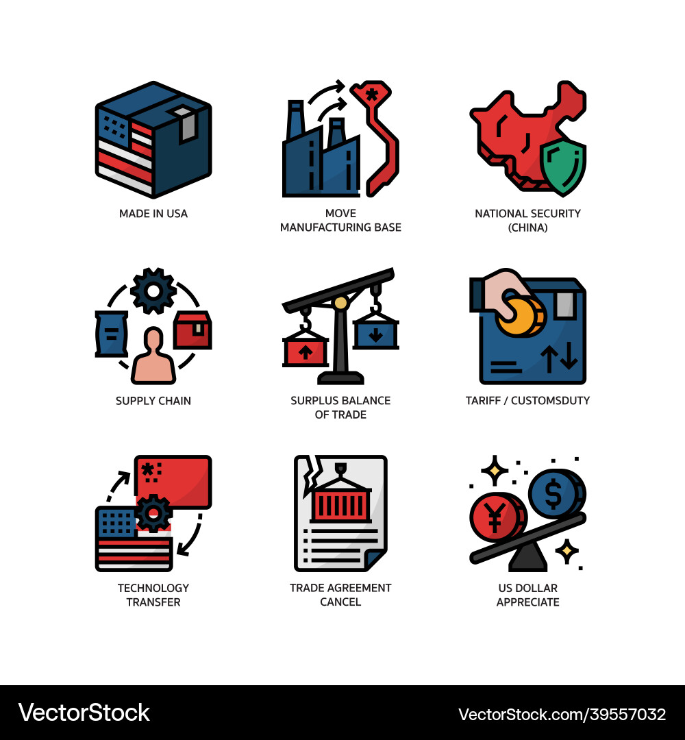 China and us trade war icon set Royalty Free Vector Image