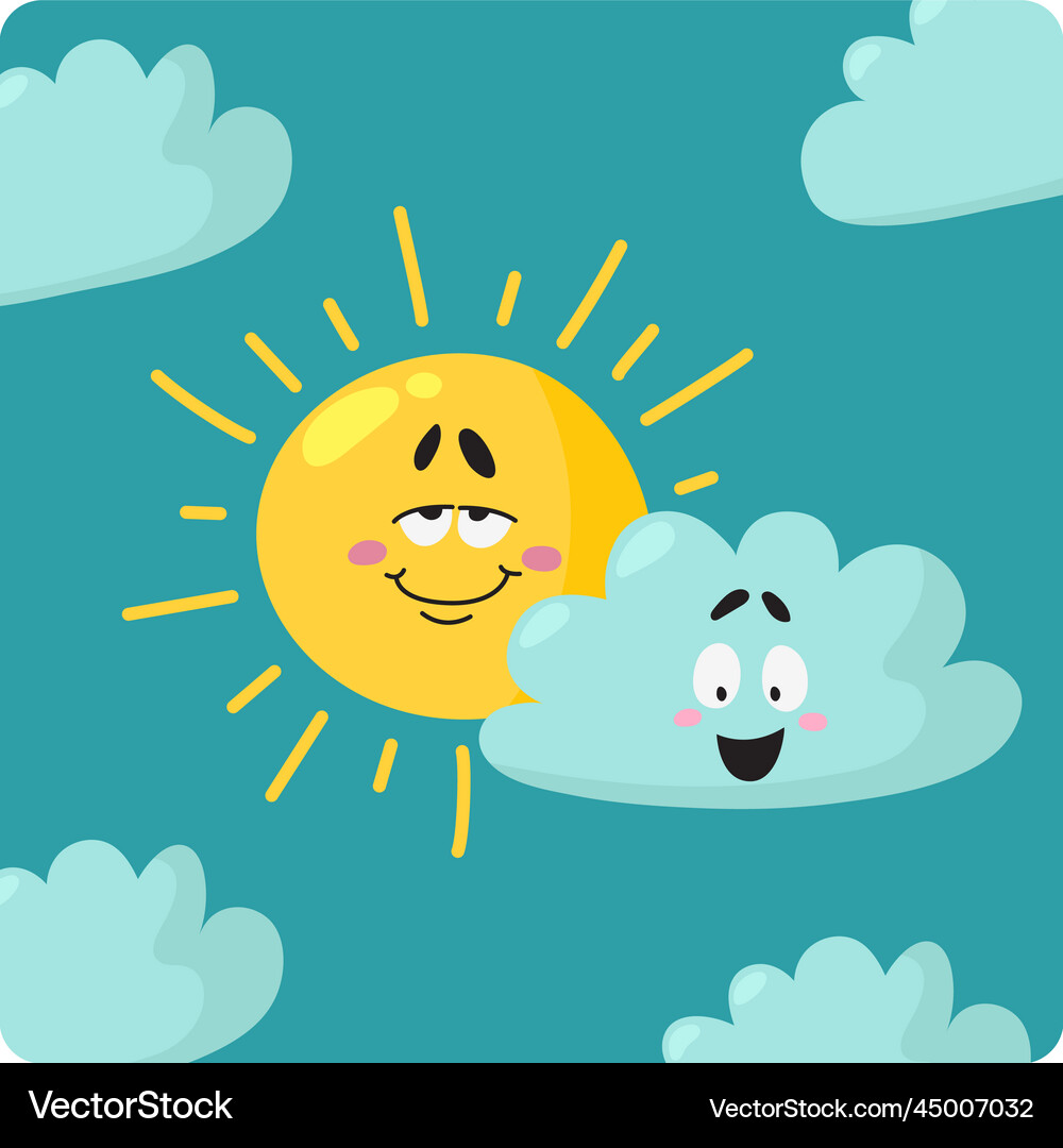 Cute weather square poster with sun and cloud Vector Image