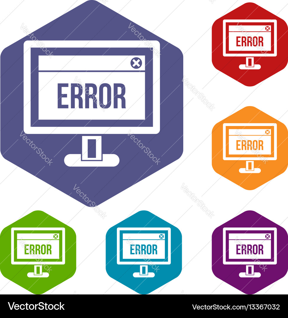 Error sign on a computer monitor icons set Vector Image