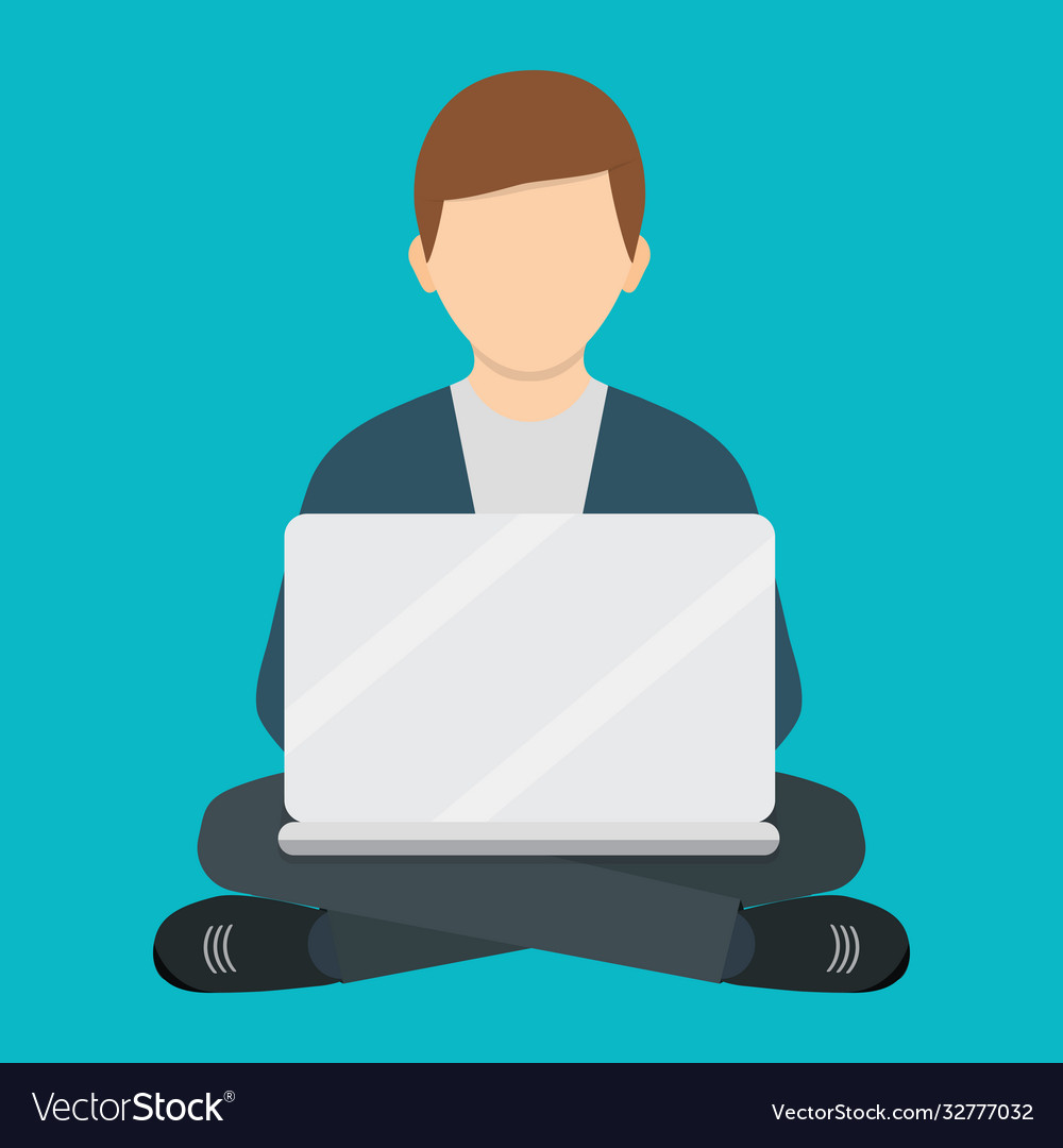 Freelance man working with laptop on armchair Vector Image
