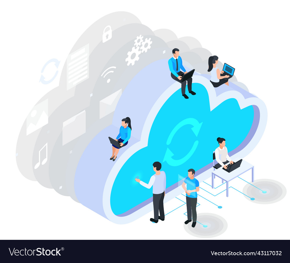 Isometric cloud sync composition Royalty Free Vector Image