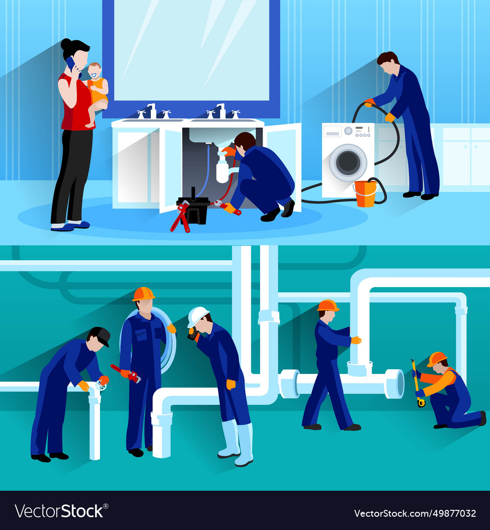 Two plumber horizontal compositions Royalty Free Vector