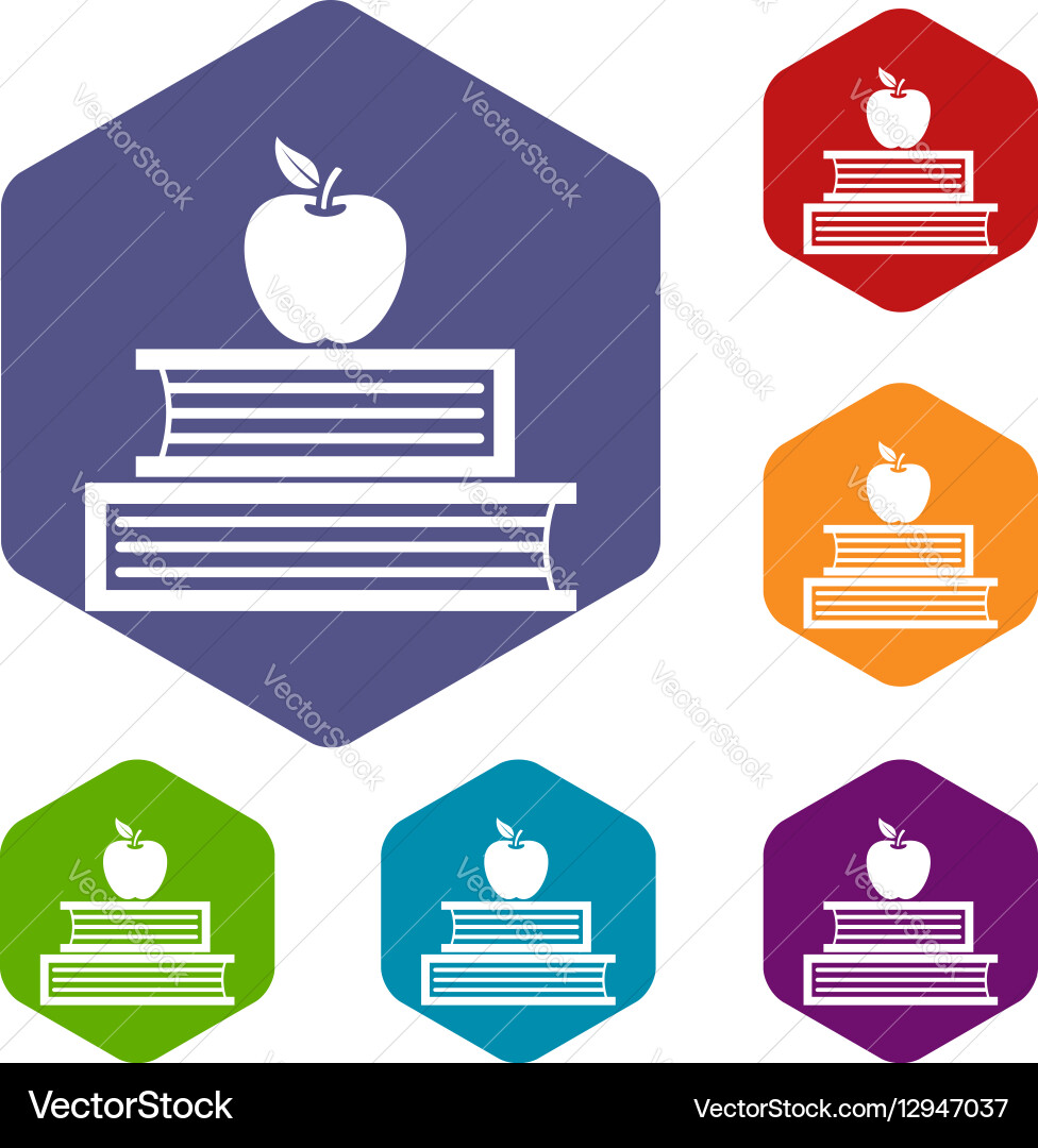 Books and apple icons set Royalty Free Vector Image