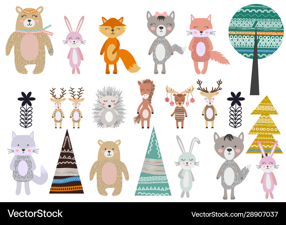 Cute scandinavian animals and design Royalty Free Vector