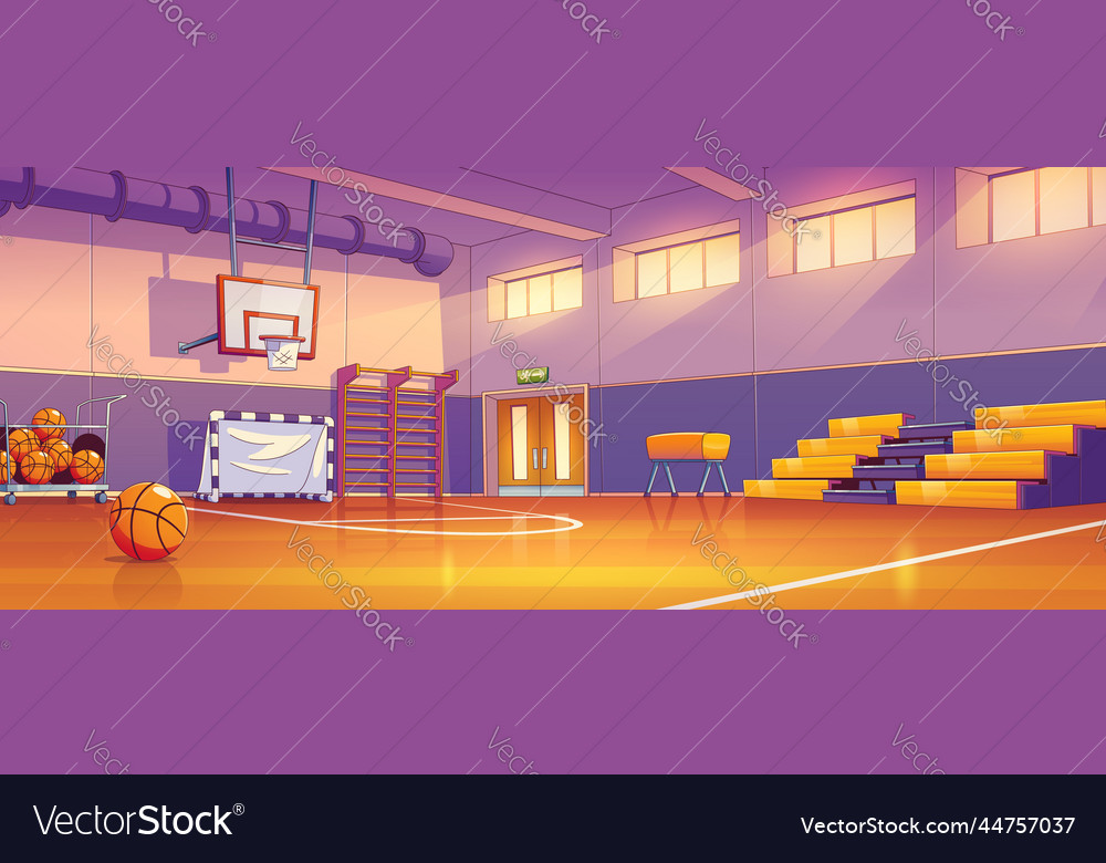 Empty School Gym With Sports Equipment Royalty Free Vector