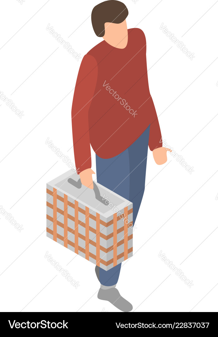 Man with basket icon isometric style Royalty Free Vector