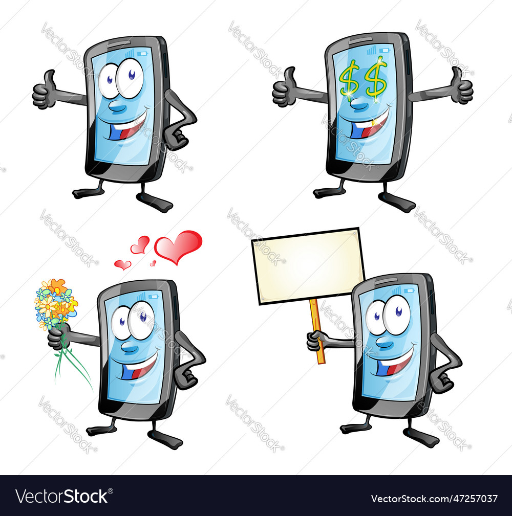 Set of funny cartoon smart phone clip art Vector Image