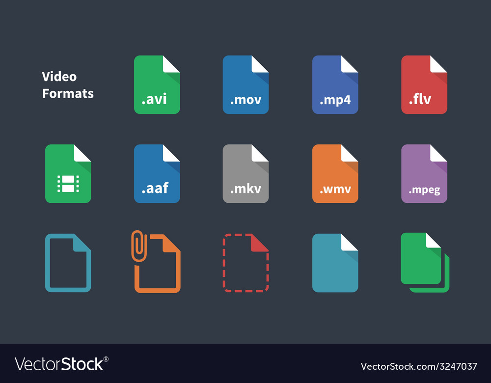 Set Of Video File Formats Icons Royalty Free Vector Image