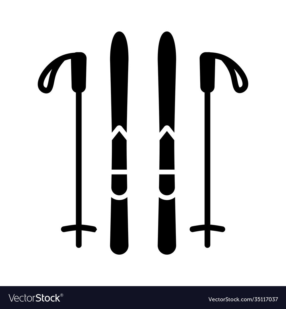 Ski and sticks glyph icon winter sign Royalty Free Vector