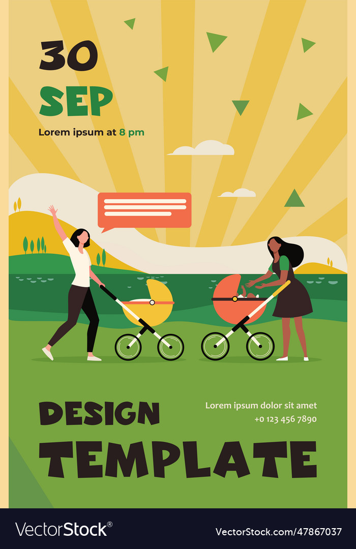 Two new moms walking together Royalty Free Vector Image