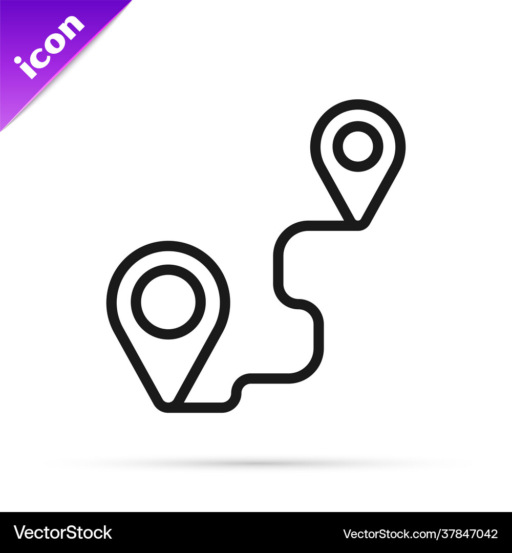 Black line route location icon isolated on white Vector Image