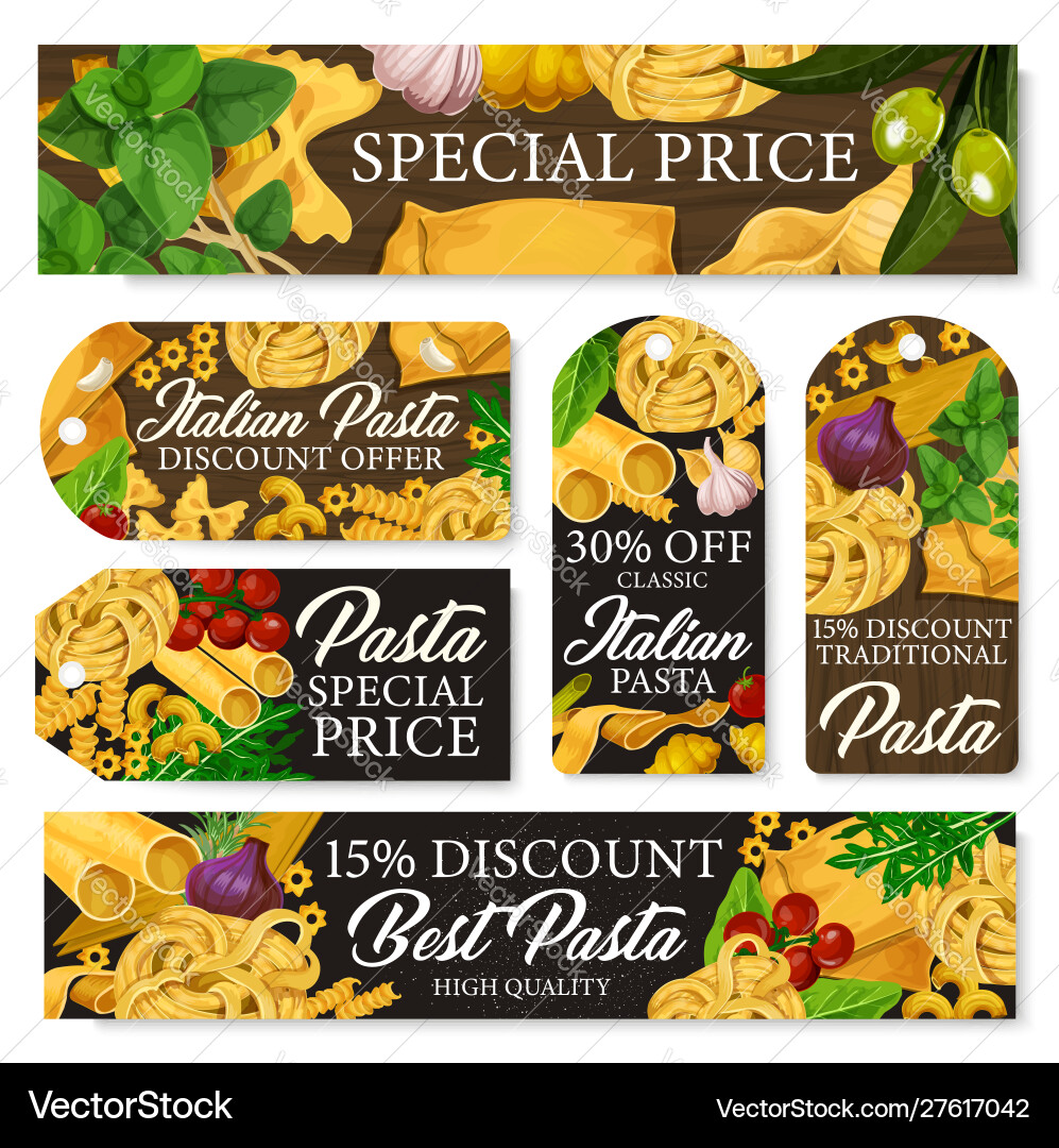 Italian pasta banners and offer tags Royalty Free Vector