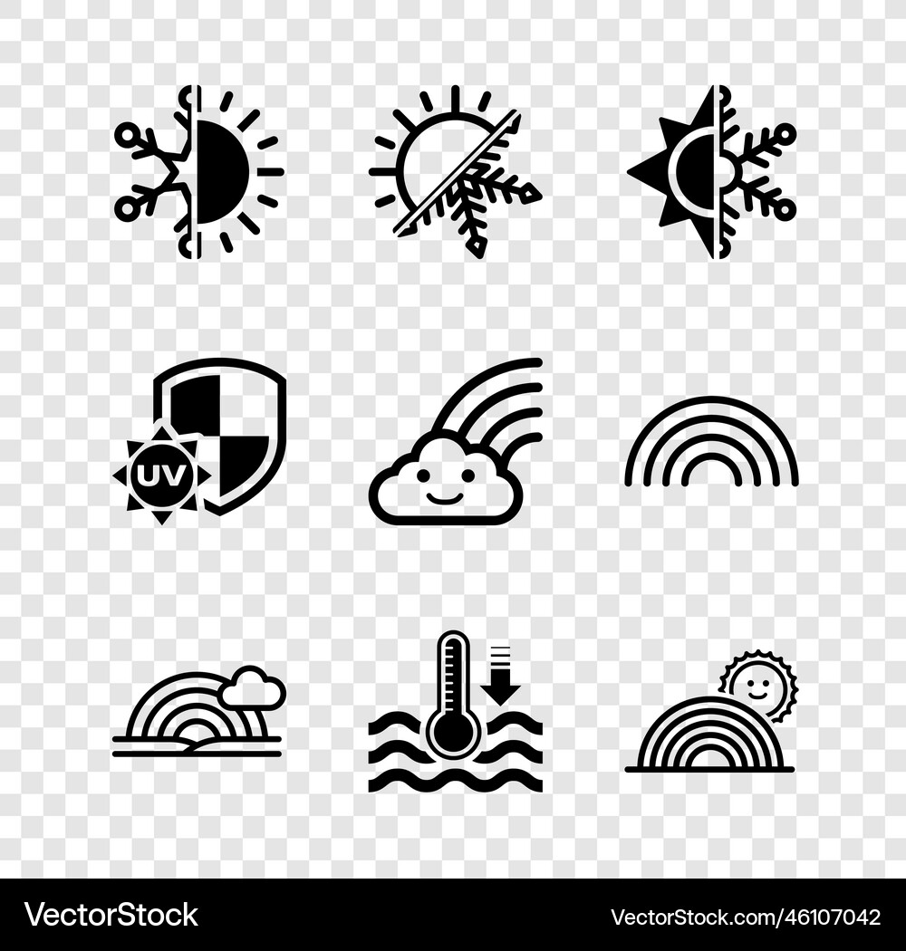 Set sun and snowflake rainbow with cloud water Vector Image