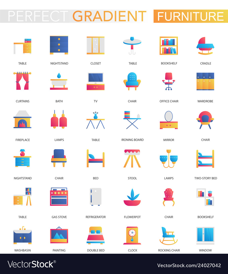 Set trendy flat gradient interior Royalty Free Vector Image Set trendy flat gradient interior Royalty Free Vector Image