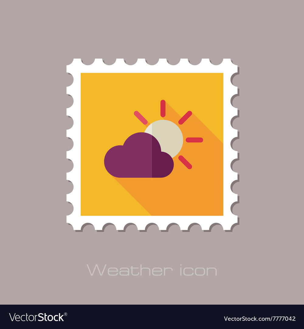 Sun and cloud flat stamp meteorology weather Vector Image