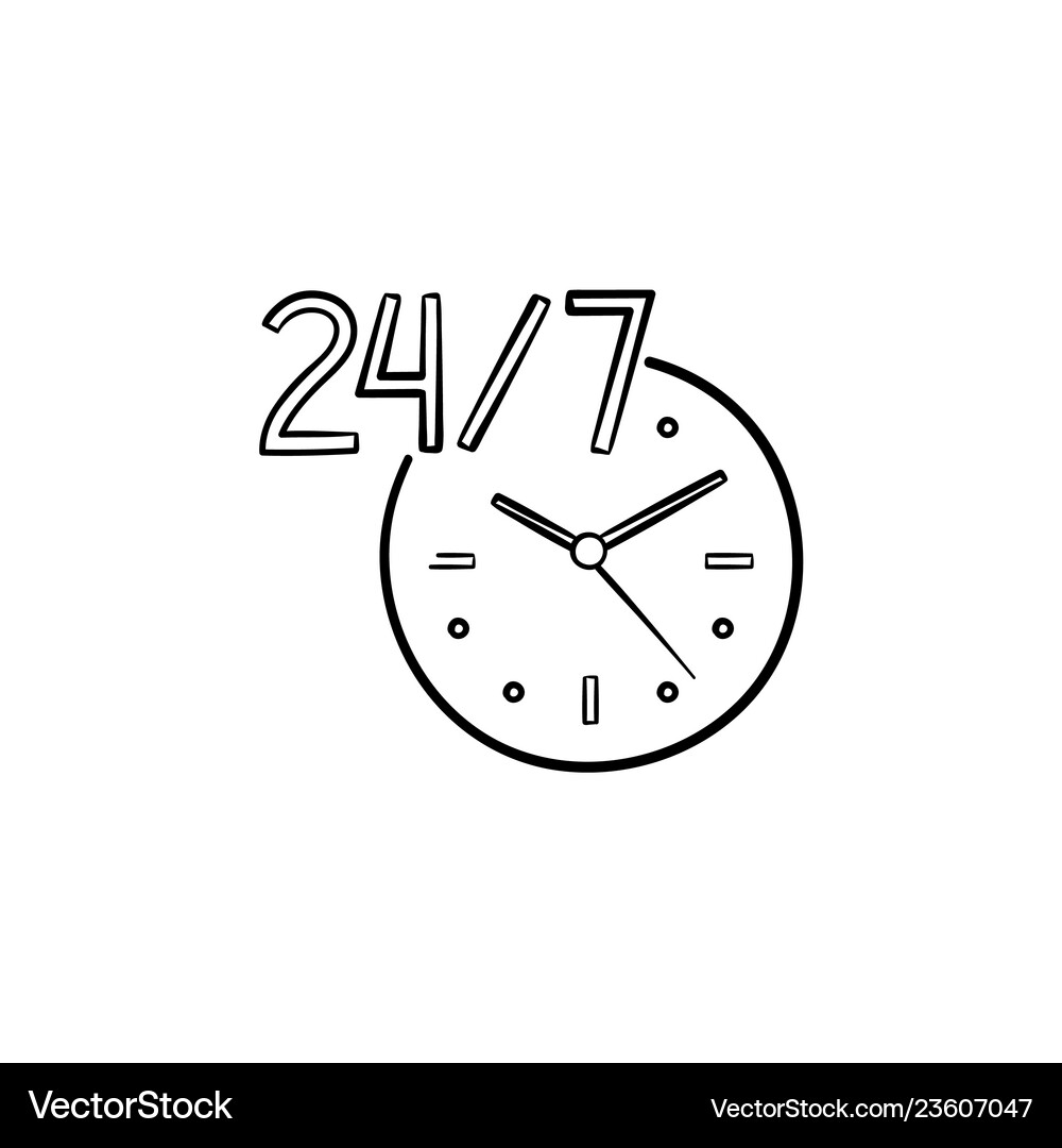 24-7 open service hand drawn outline doodle icon Vector Image