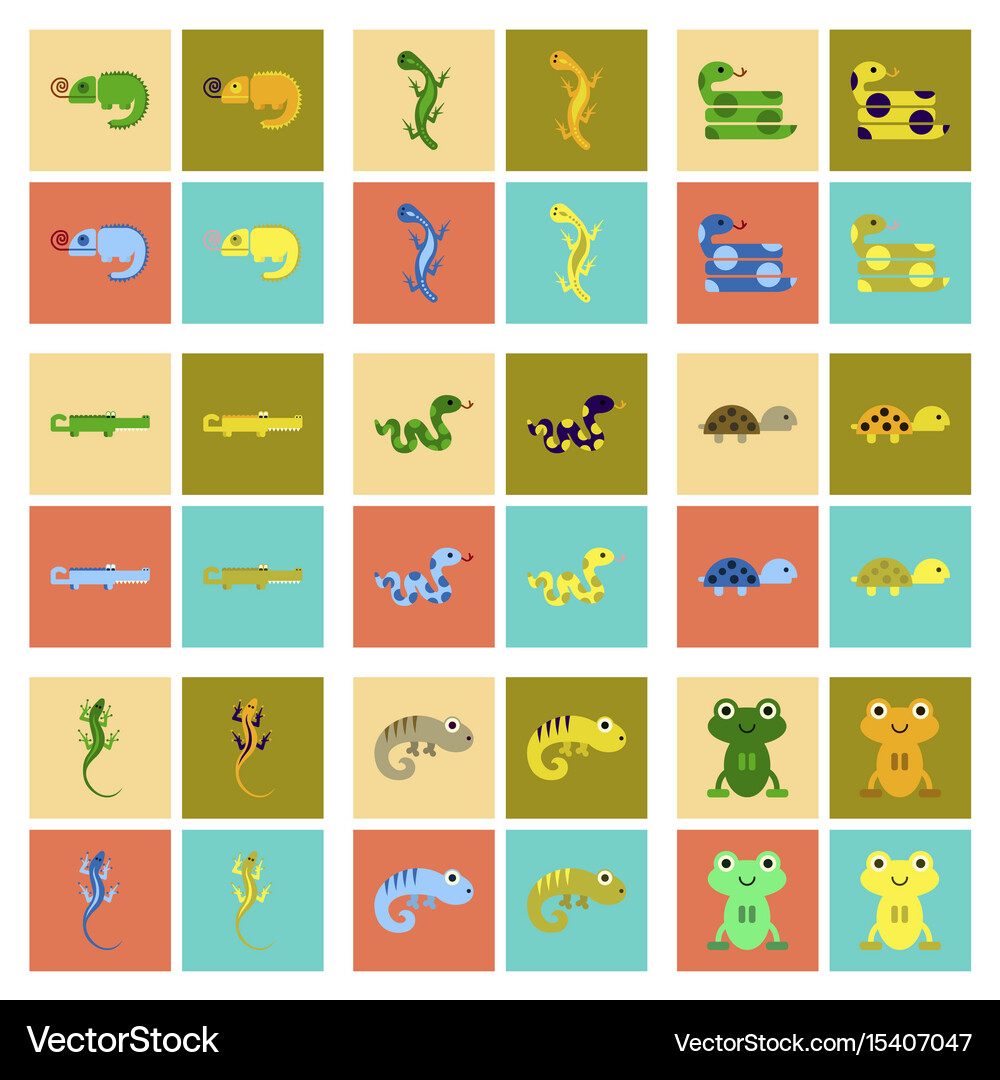 Assembly flat icons exotic wild reptiles Vector Image