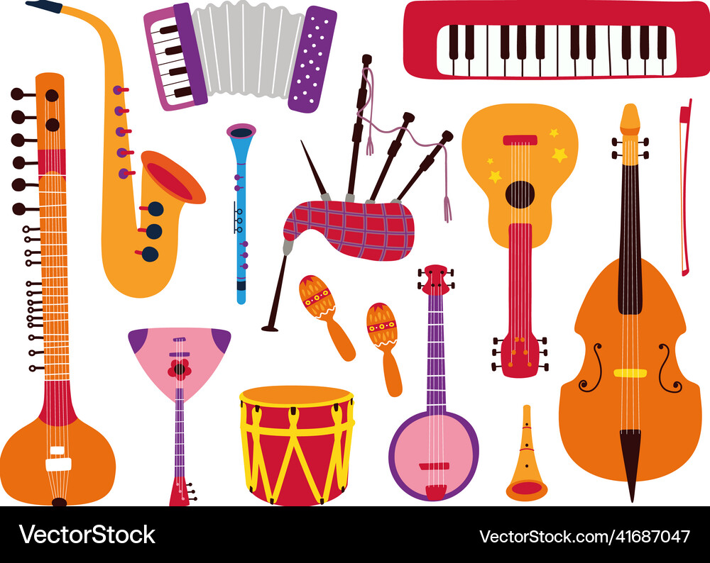 Cartoon musical instruments composer instrument Vector Image