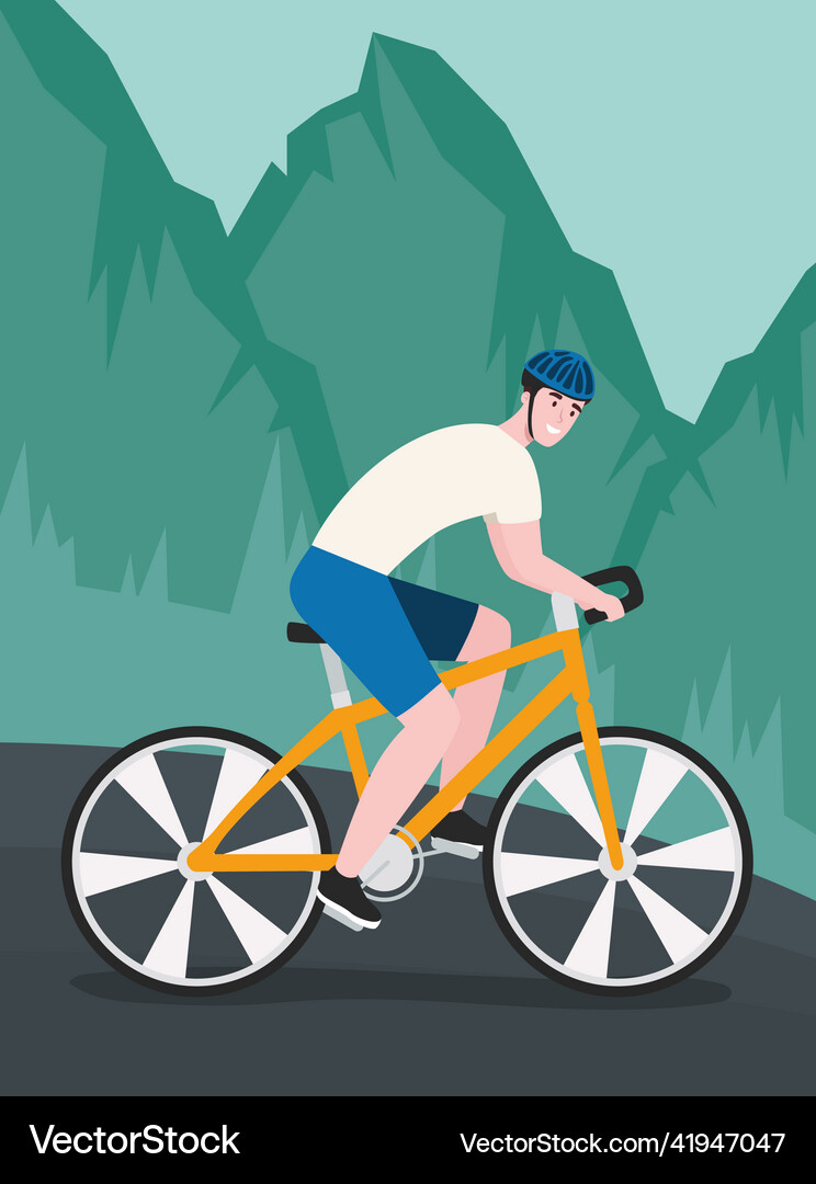 Male cyclist in landscape Royalty Free Vector Image