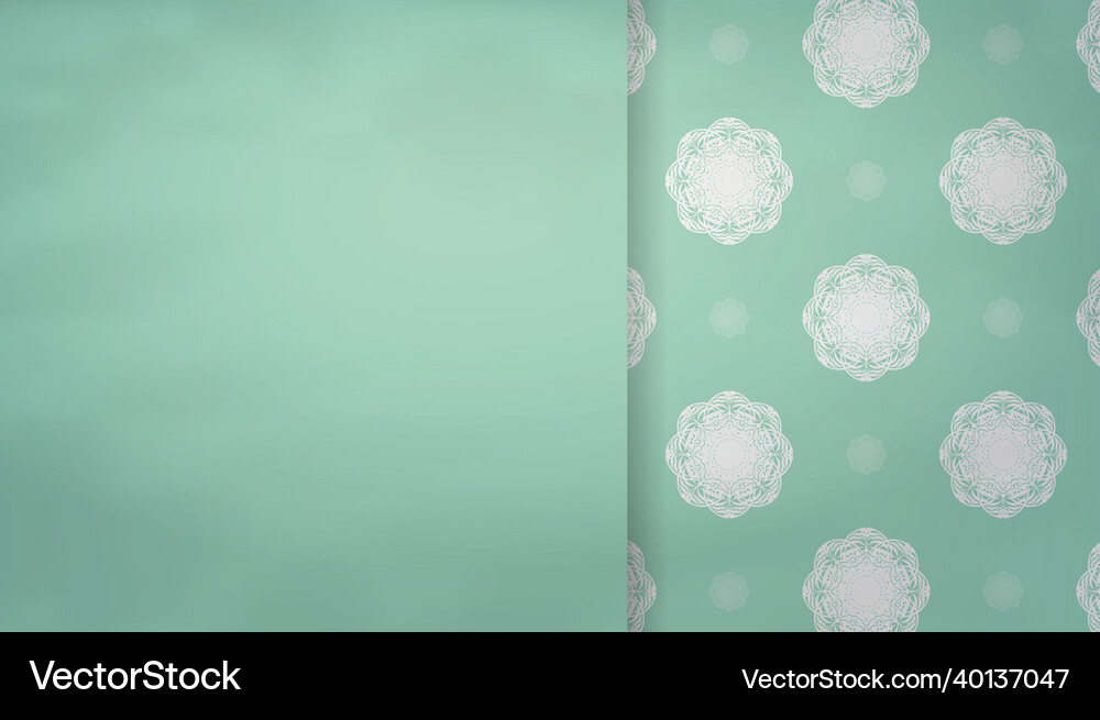 Mint color banner with abstract white ornament Vector Image