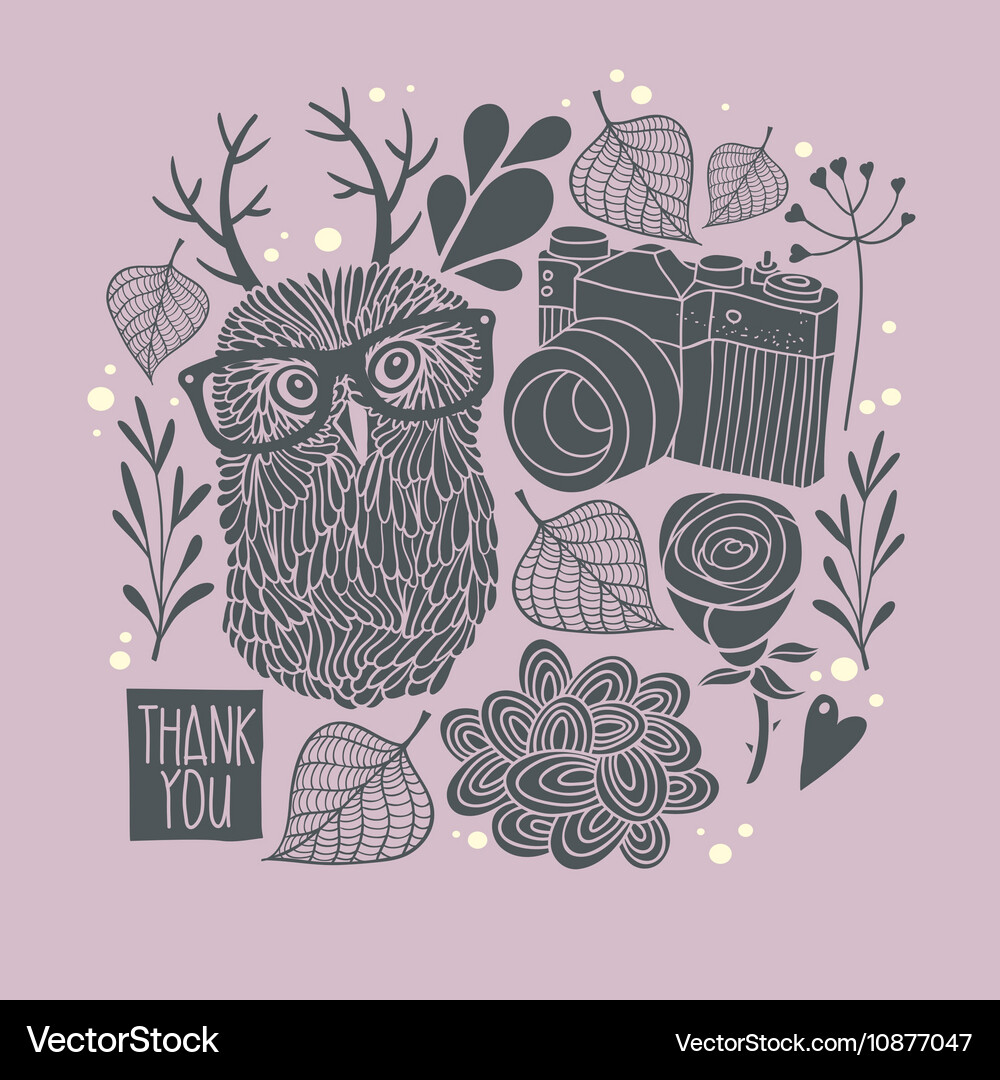 Owl in eyeglasses with horns Royalty Free Vector Image