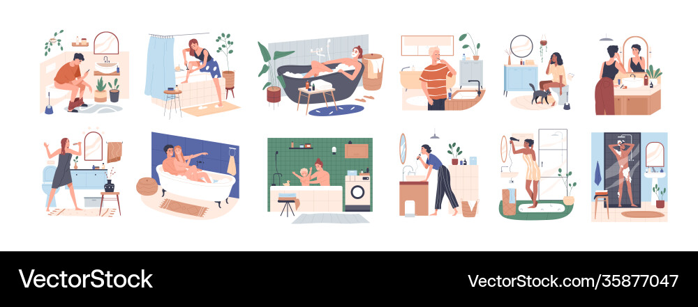 Scenes daily hygiene routine in bathroom Vector Image