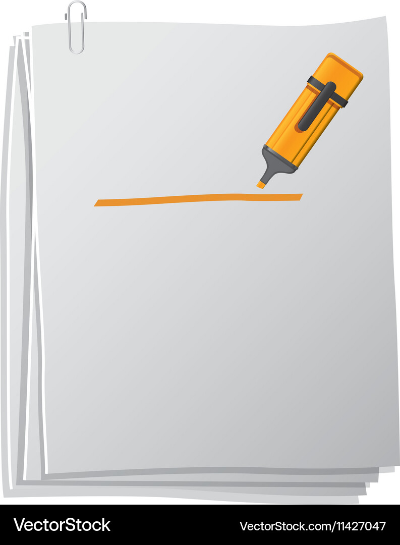 Sheets of paper with highlighter pen Royalty Free Vector
