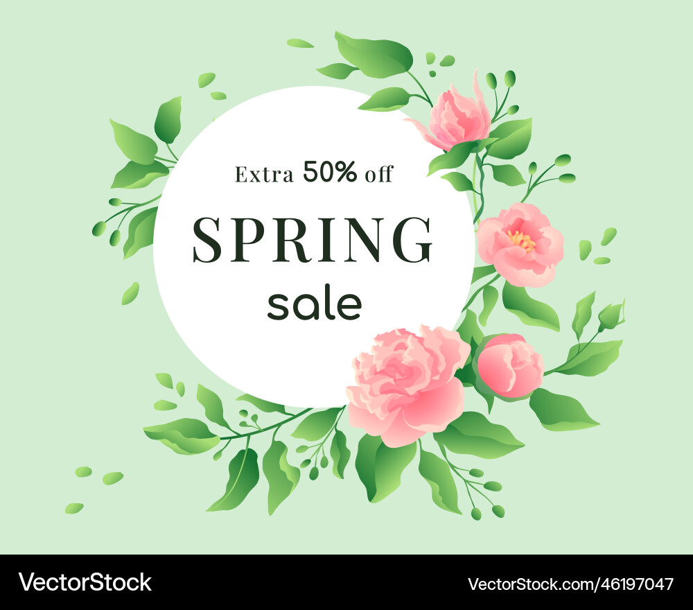 Spring sale banner nature round frame Royalty Free Vector