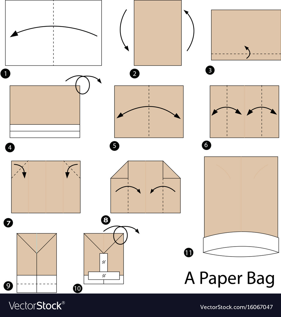 Step Instructions How To Make Origami A Paper Bag Vector Image