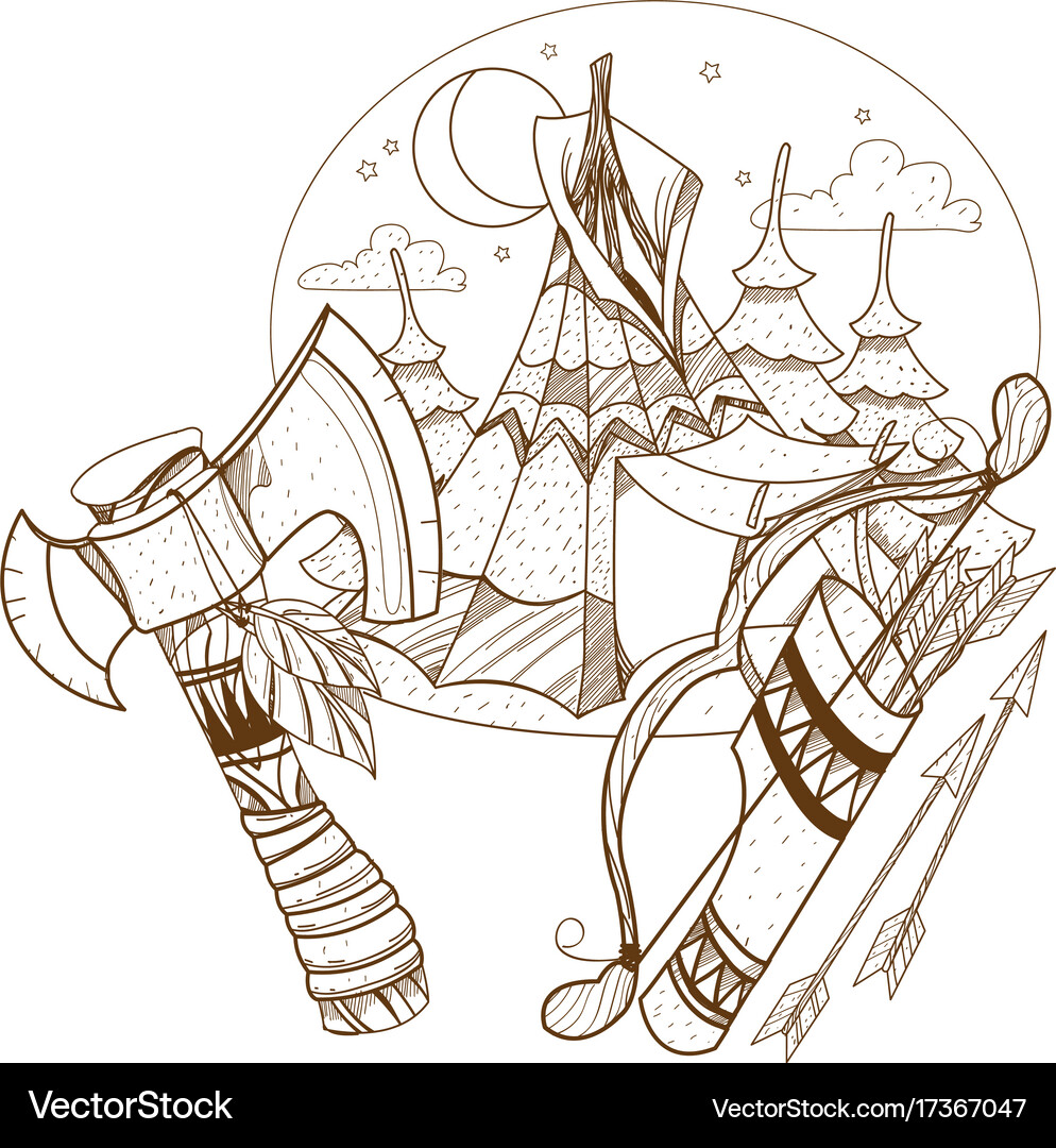 Tepee traditional accommodation forest indians Vector Image