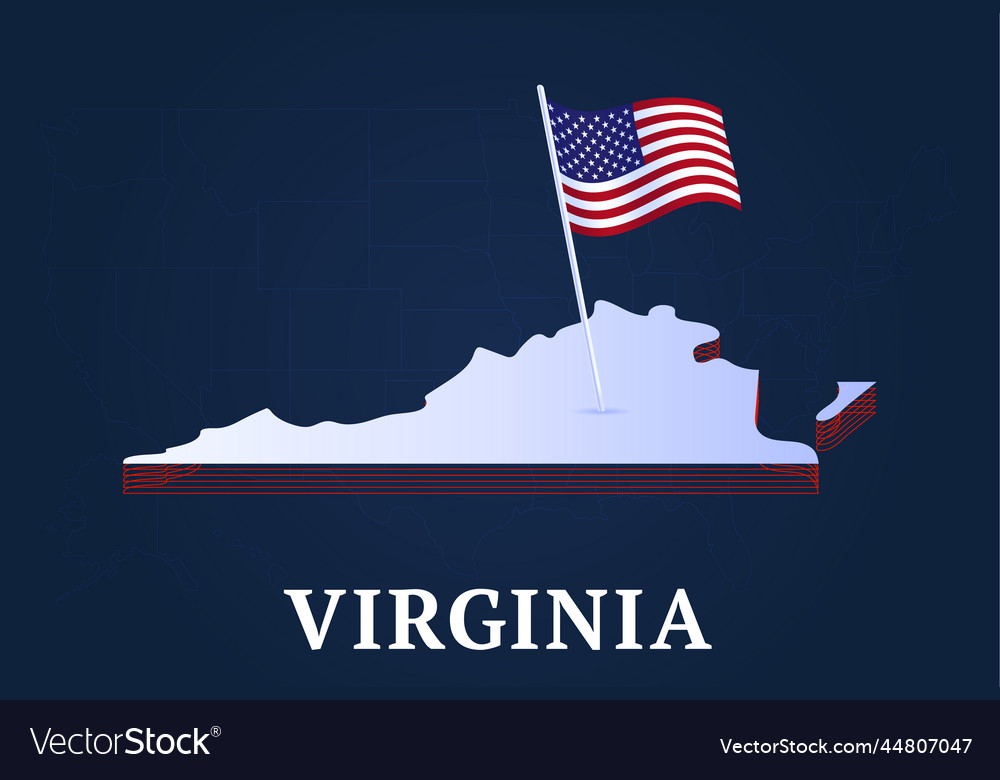 Virginia state isometric map and usa national Vector Image