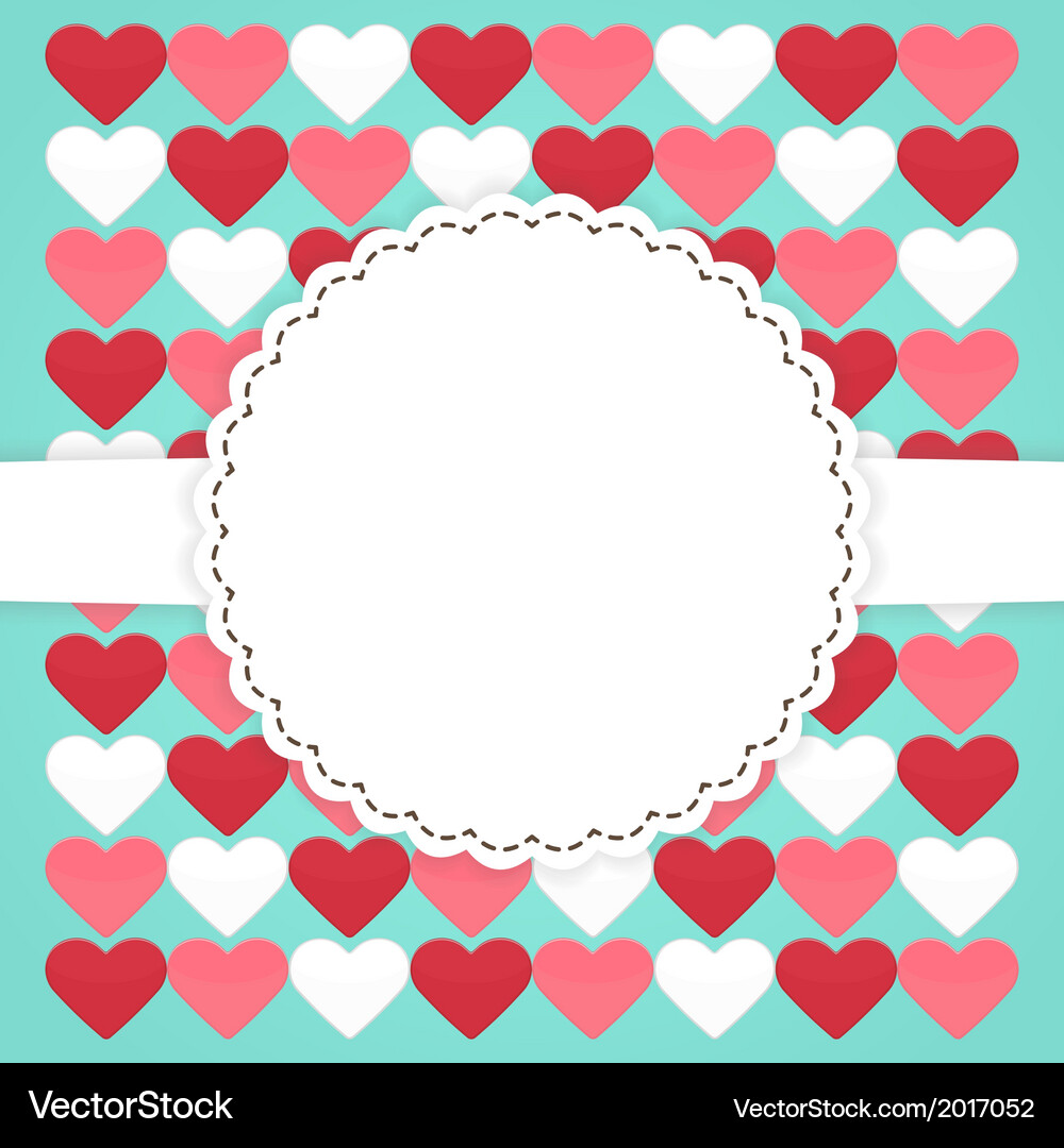 Blue card template with pink red white hearts Vector Image