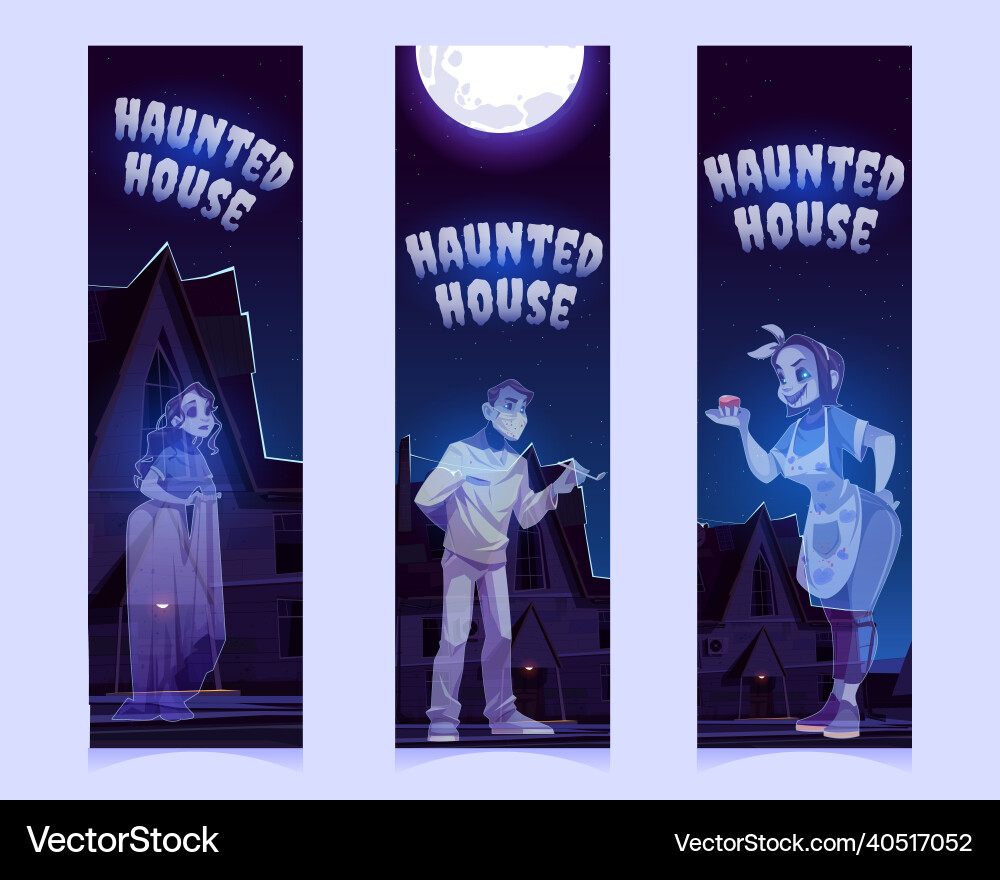 Bookmarks with haunted house and ghosts at night Vector Image