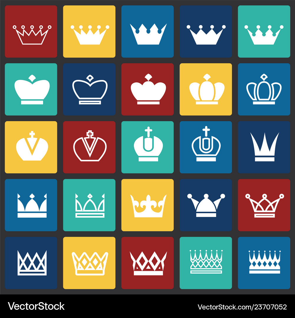 Crown set on color squares background for graphic Vector Image