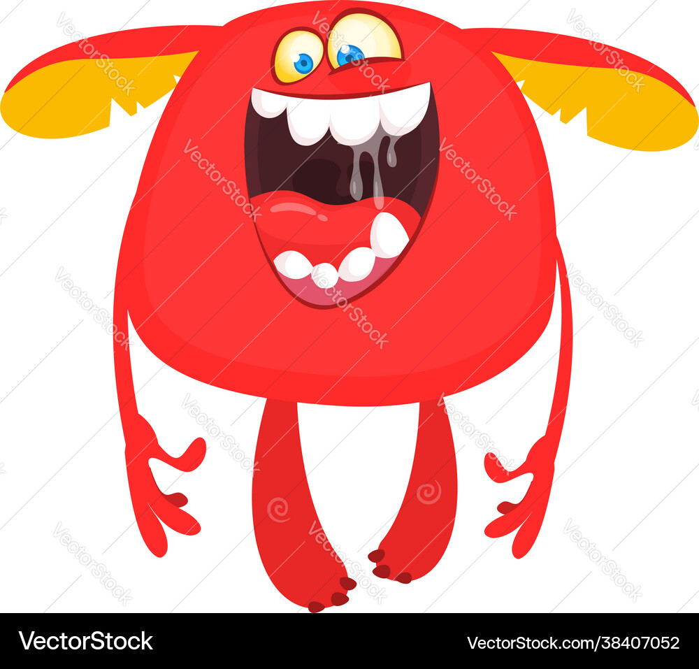 Funny cartoon monster excited expression cute Vector Image