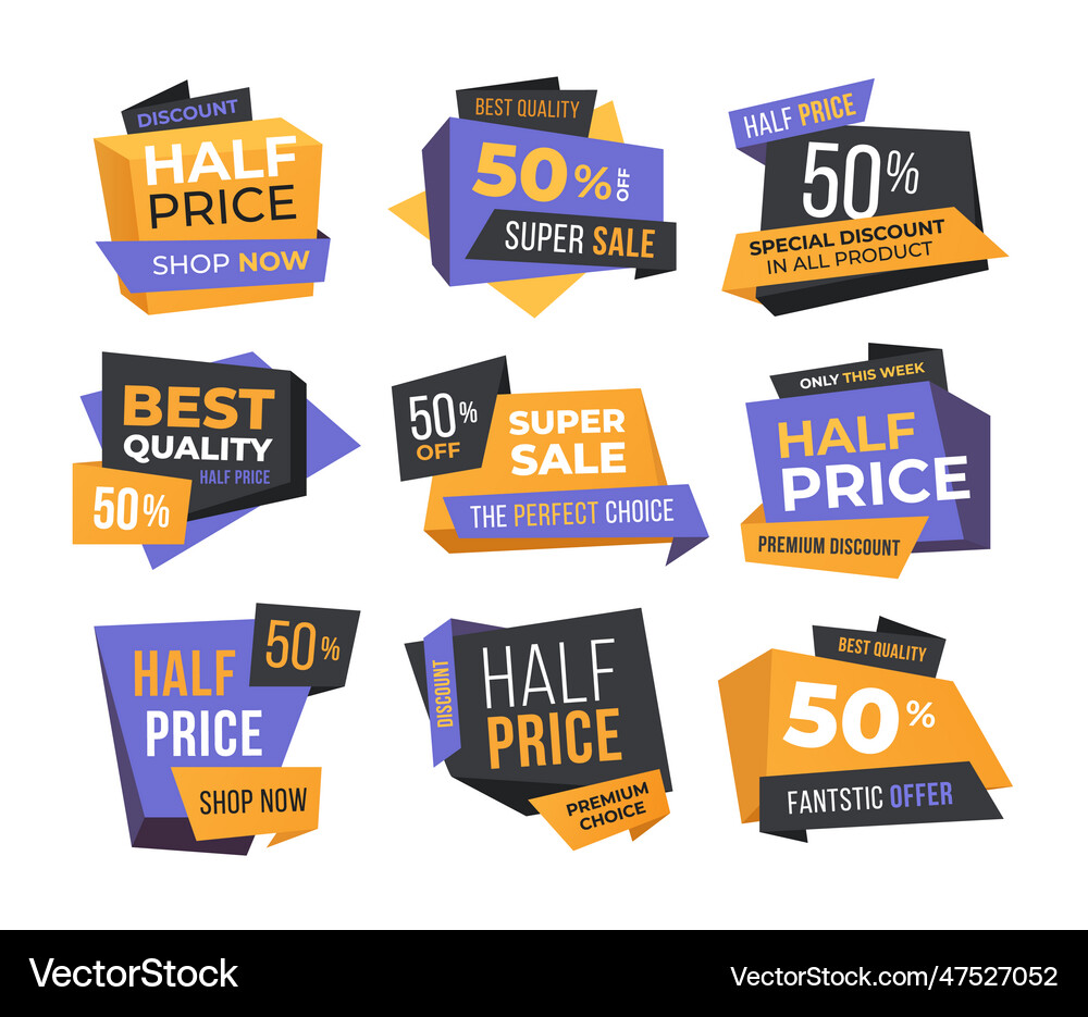 Half-price sale flat labels set Royalty Free Vector Image