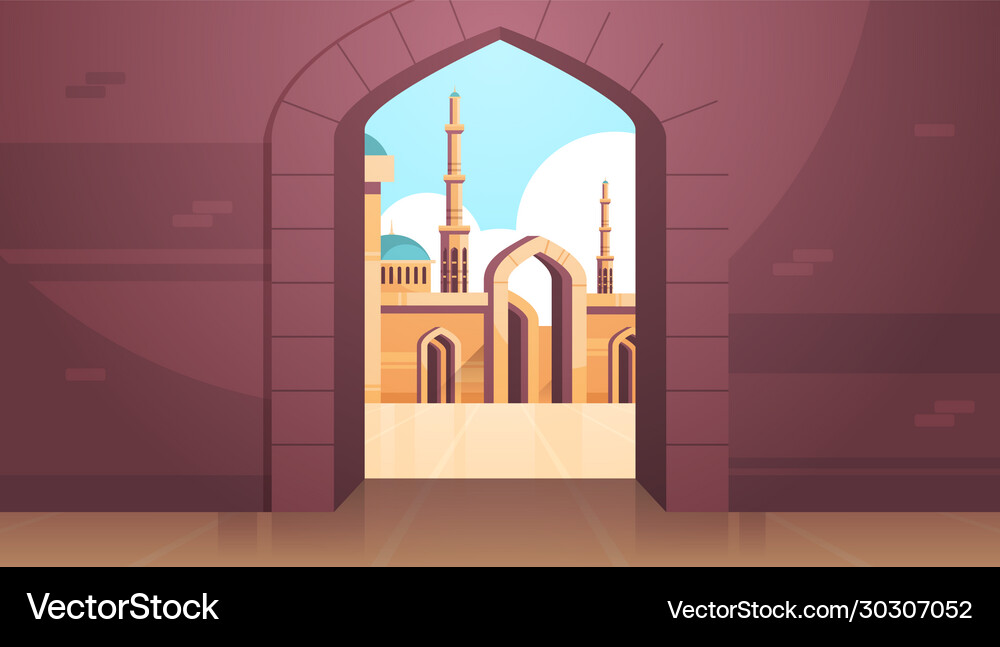Nabawi mosque building architecture exterior view Vector Image